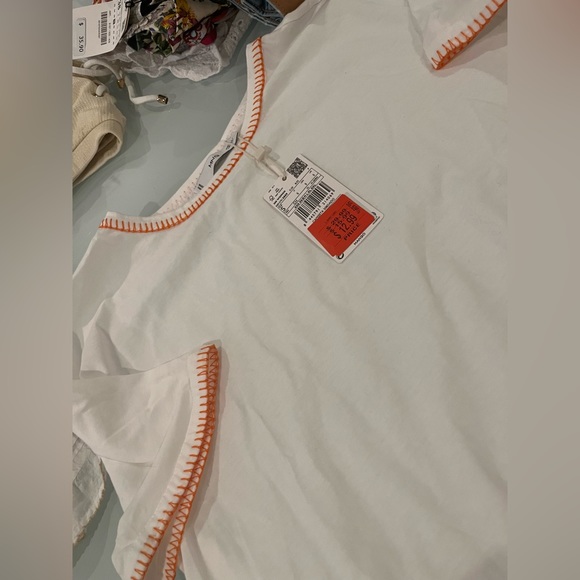 Mango | Tops | Nwt Mango White T Shirt With Orange Stitching | Poshmark